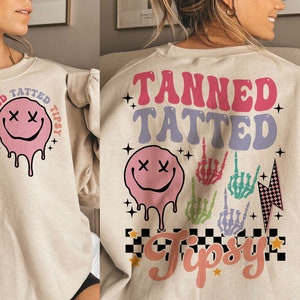 Tanned Tatted and Tipsy Svg, Summer Smiley Face Sublimation Design, Tan ...