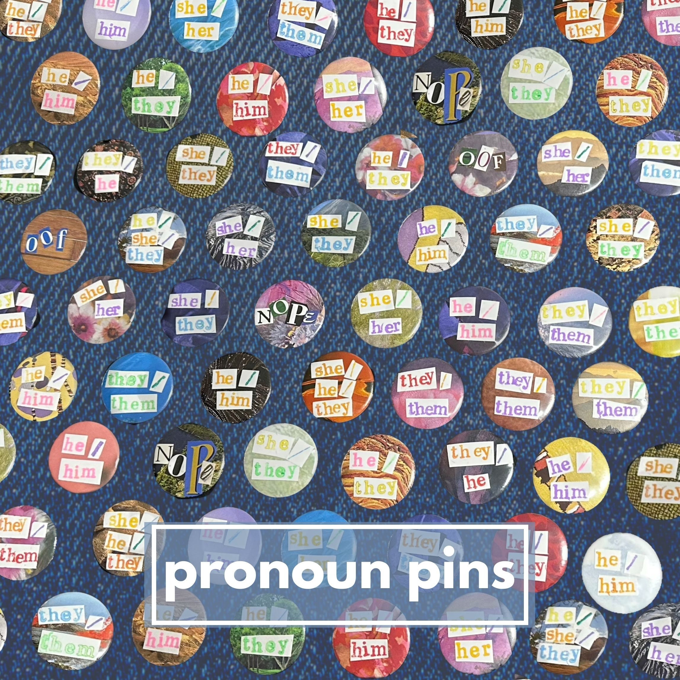 Hand Stamped Collage Pronoun Pins (44mm) - Etsy
