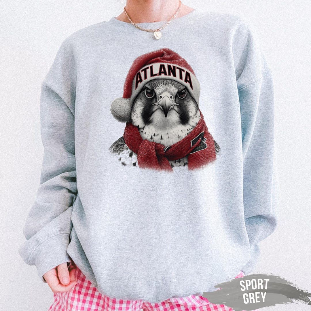 Atlanta Mascot Christmas Sweatshirt – Hand-drawn Falcon Wearing Santa ...
