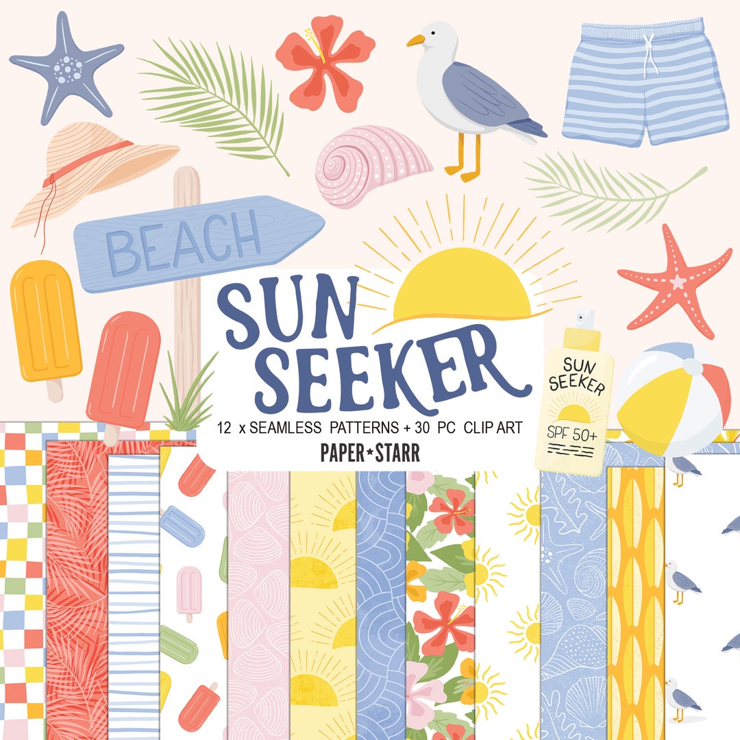 Summer Digital Paper, Summer Clipart, Beach Digital Paper, Beach ...