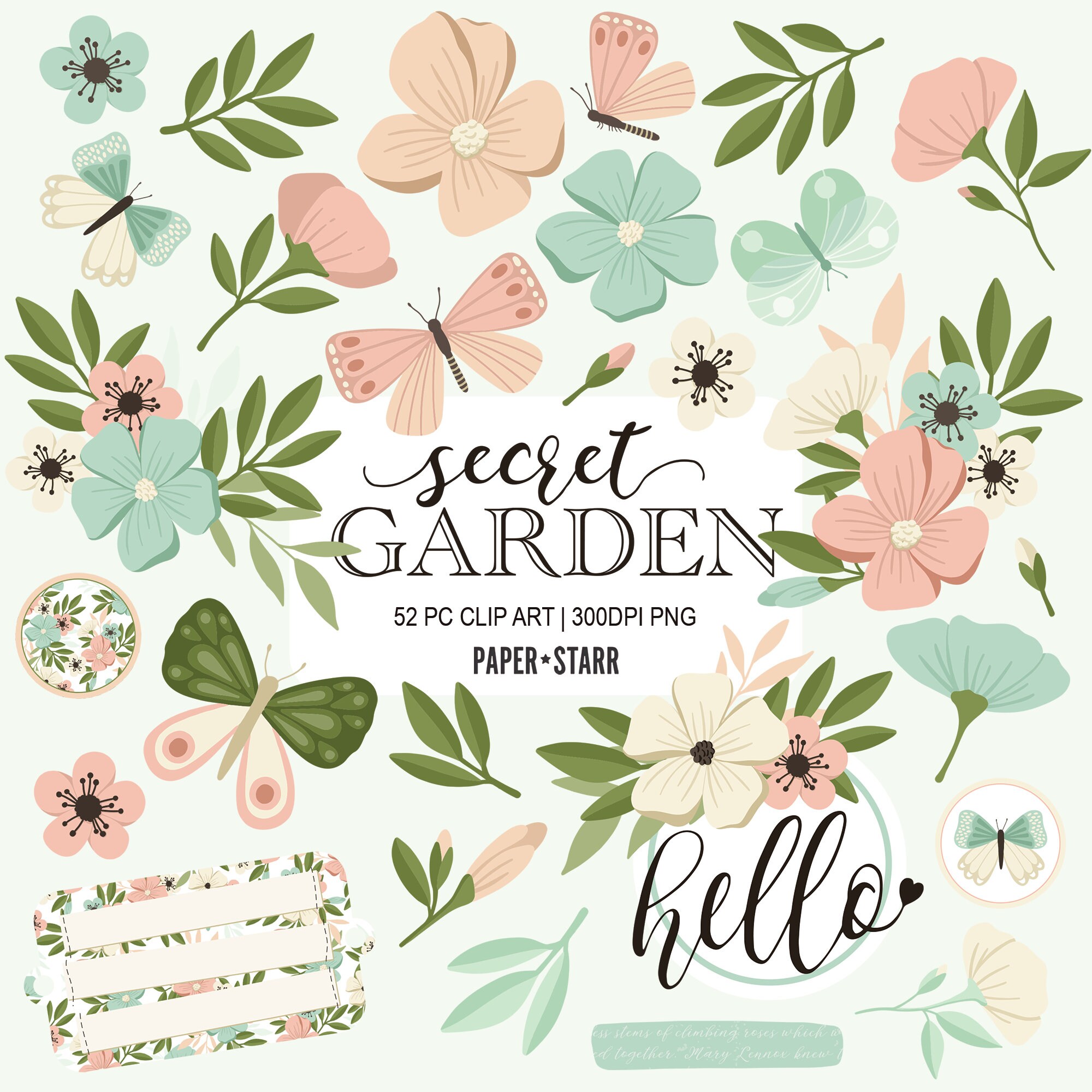 Spring Clipart, Secret Garden Clipart, Spring Floral PNG, Floral Clip ...