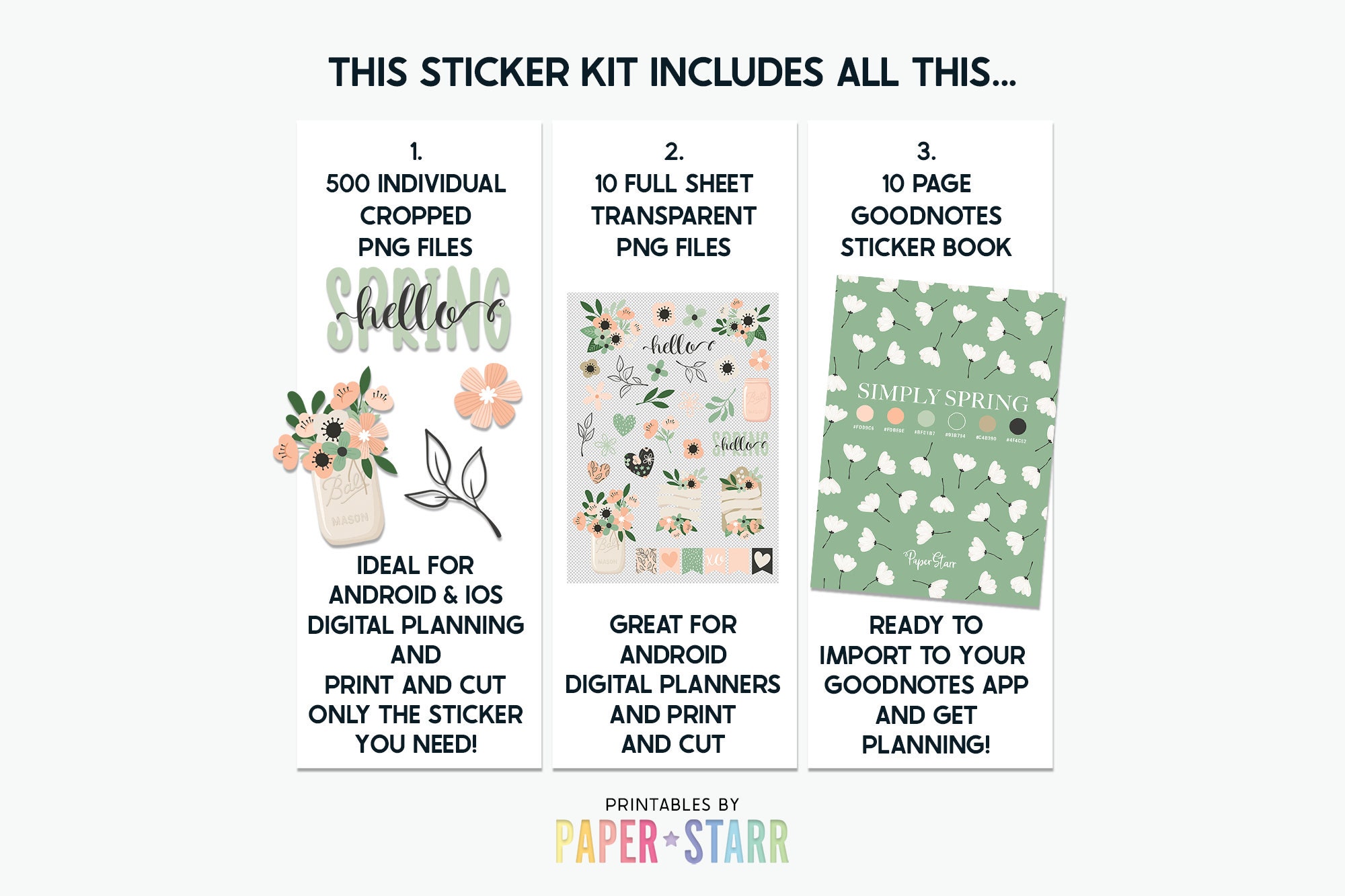 500 Spring Floral Digital Planner Stickers for Goodnotes & Other ...
