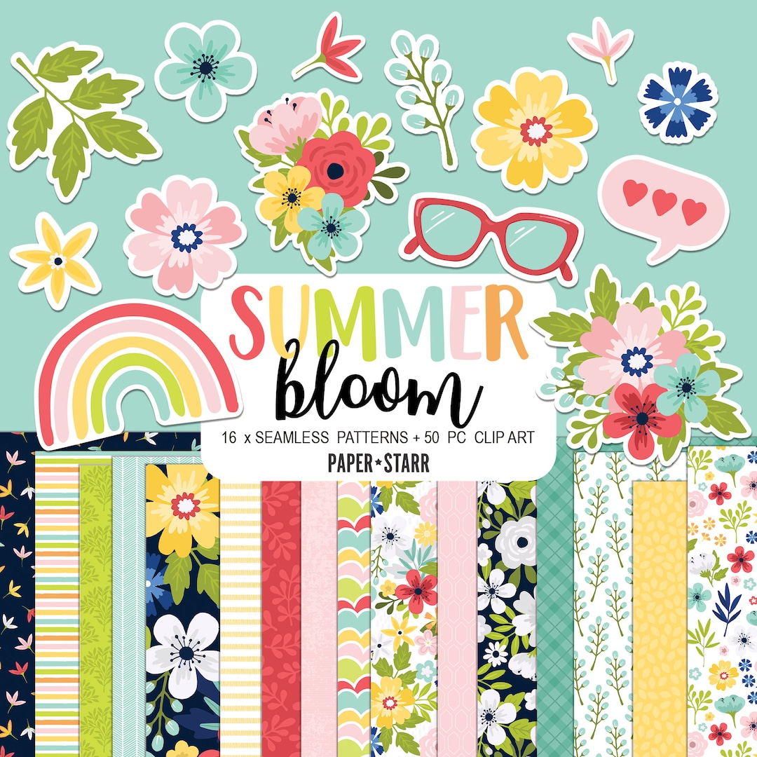 Summer Digital Paper, Summer Clipart, Floral Digital Paper, Floral ...