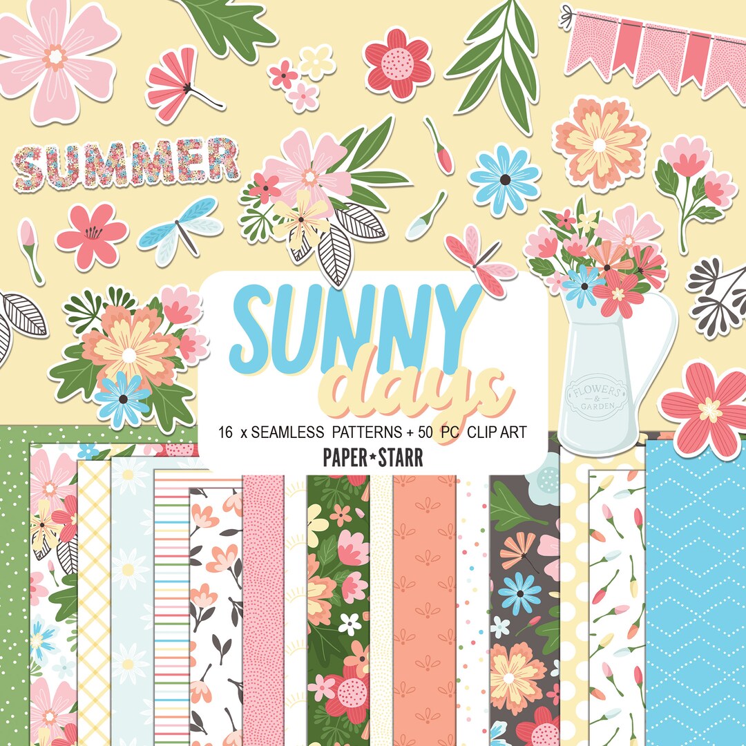 Summer Digital Paper, Summer Clipart, Floral Digital Paper, Floral ...