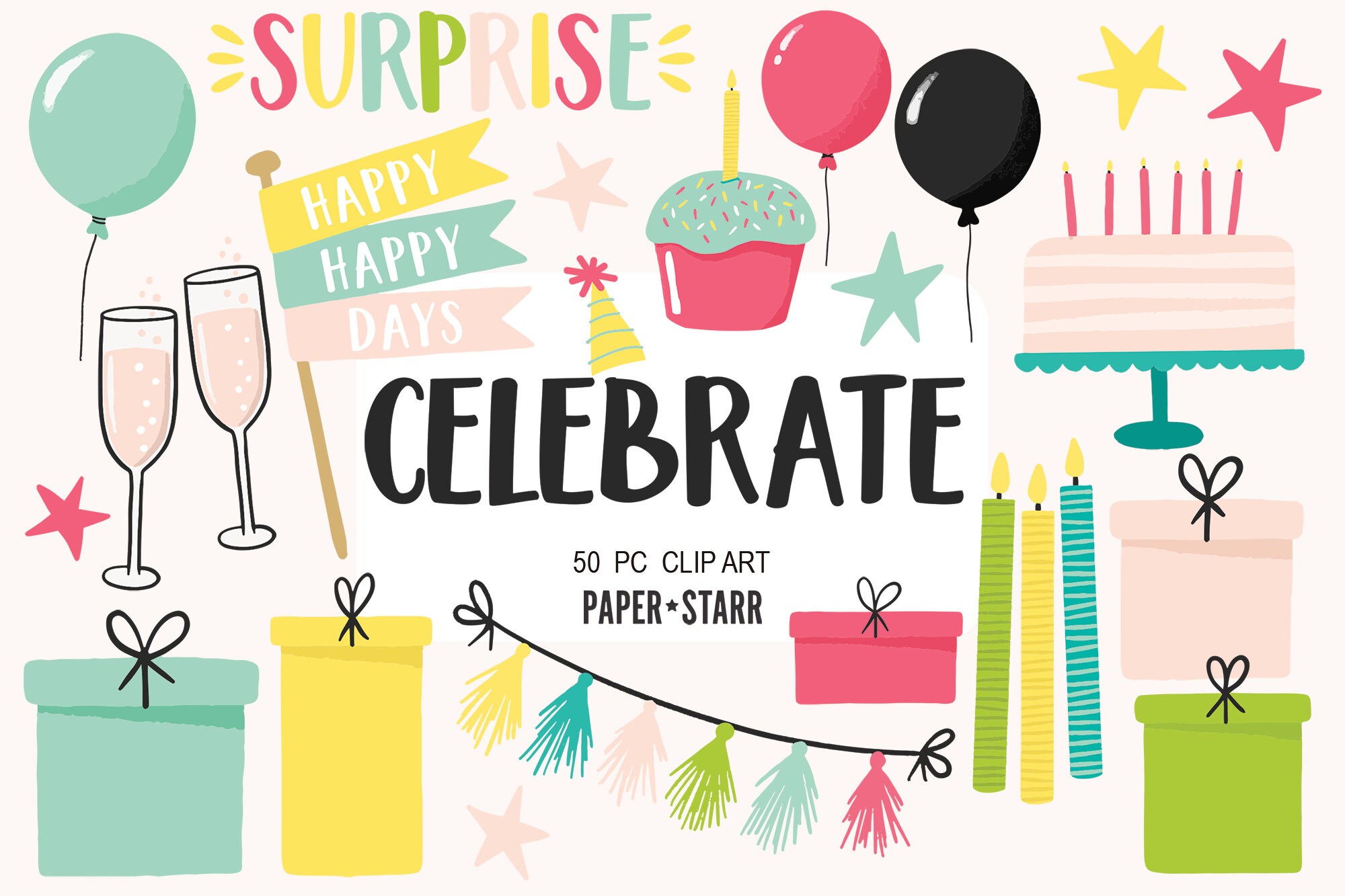 Birthday Clipart, Party Clipart, Celebration Clipart, Balloon Clipart ...