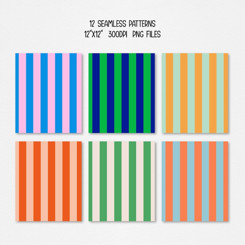 Bright Stripe Digital Paper, Bold Stripe Pattern, Mint and Orange ...