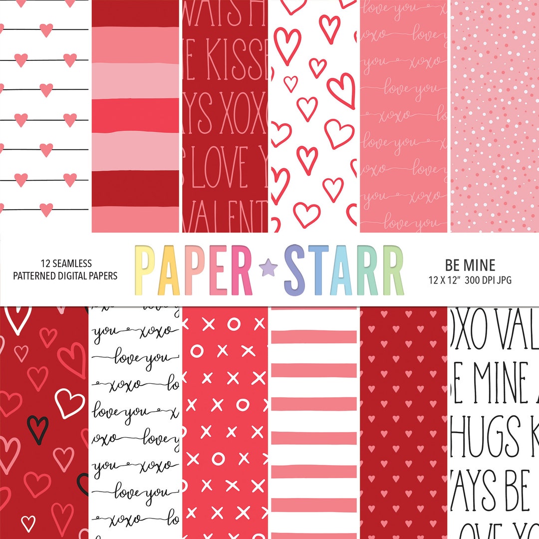 Valentines Digital Paper, Valentines Patterns, Heart Backgrounds ...