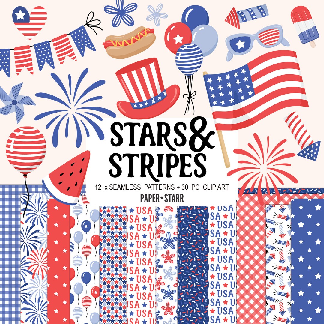 4th of July Digital Paper, 4th of July Clipart, Independence Day ...