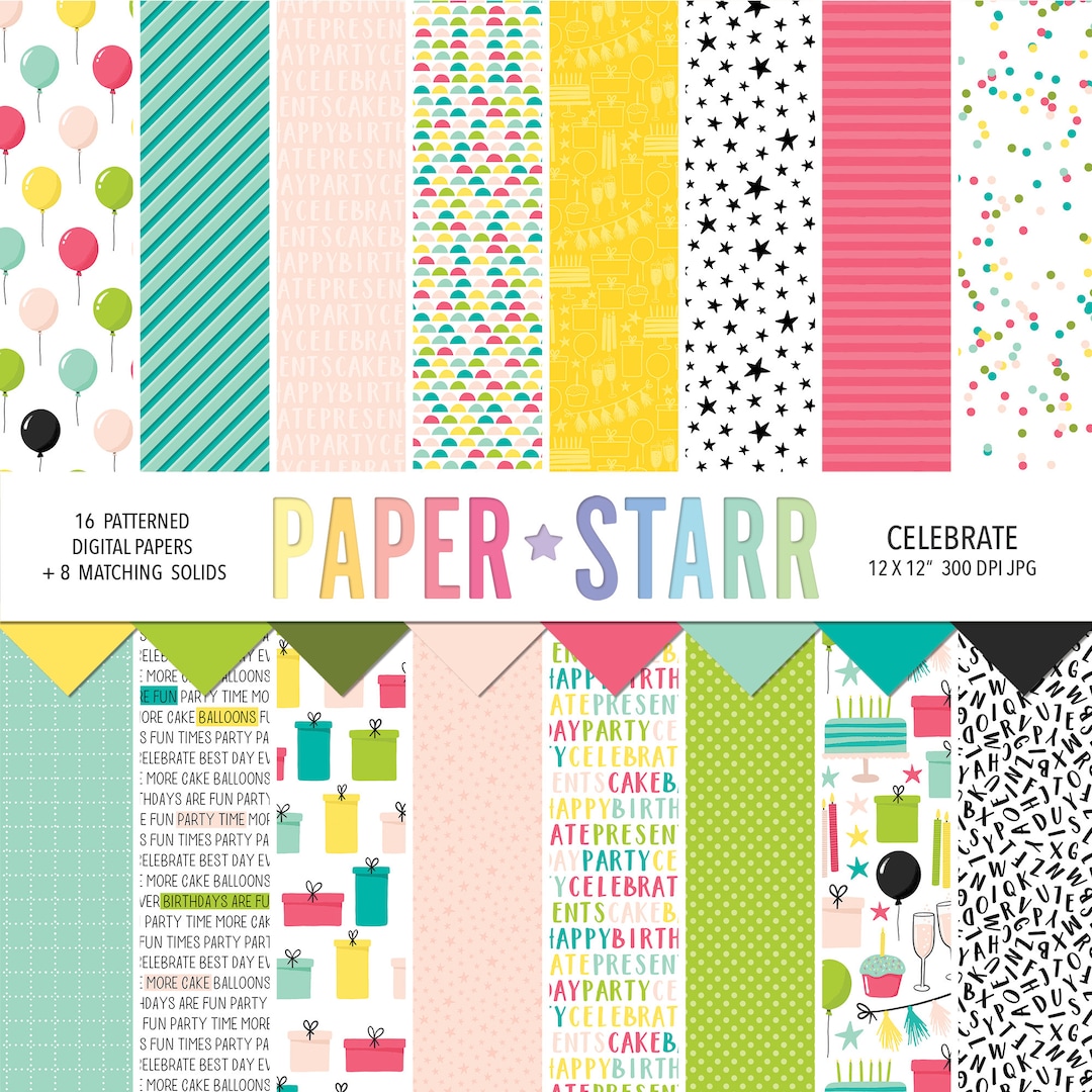 Birthday Digital Paper, Party Digital Paper, Birthday Card Making Paper ...