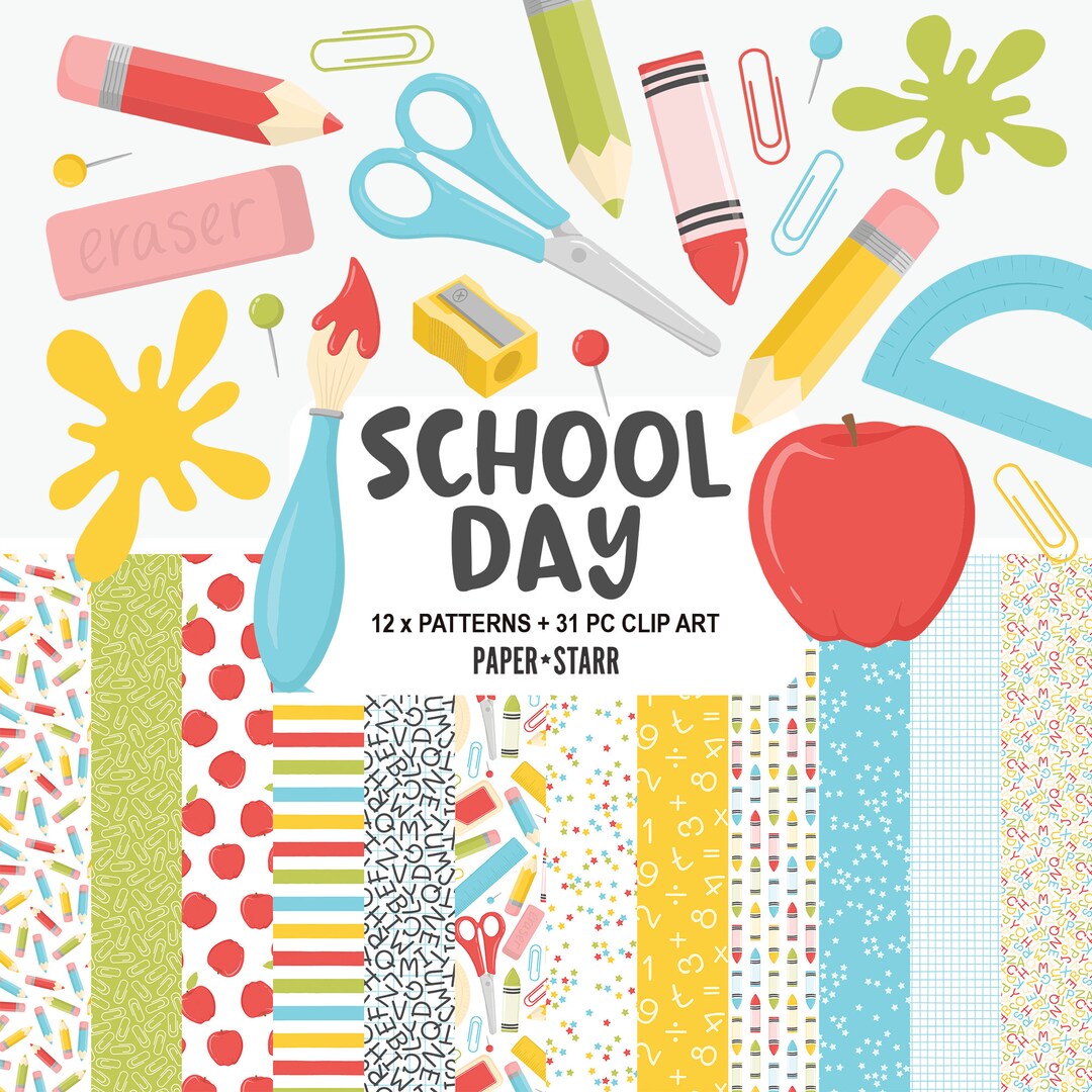 Back to School Digital Paper, Back to School Clipart, Teacher Graphics ...