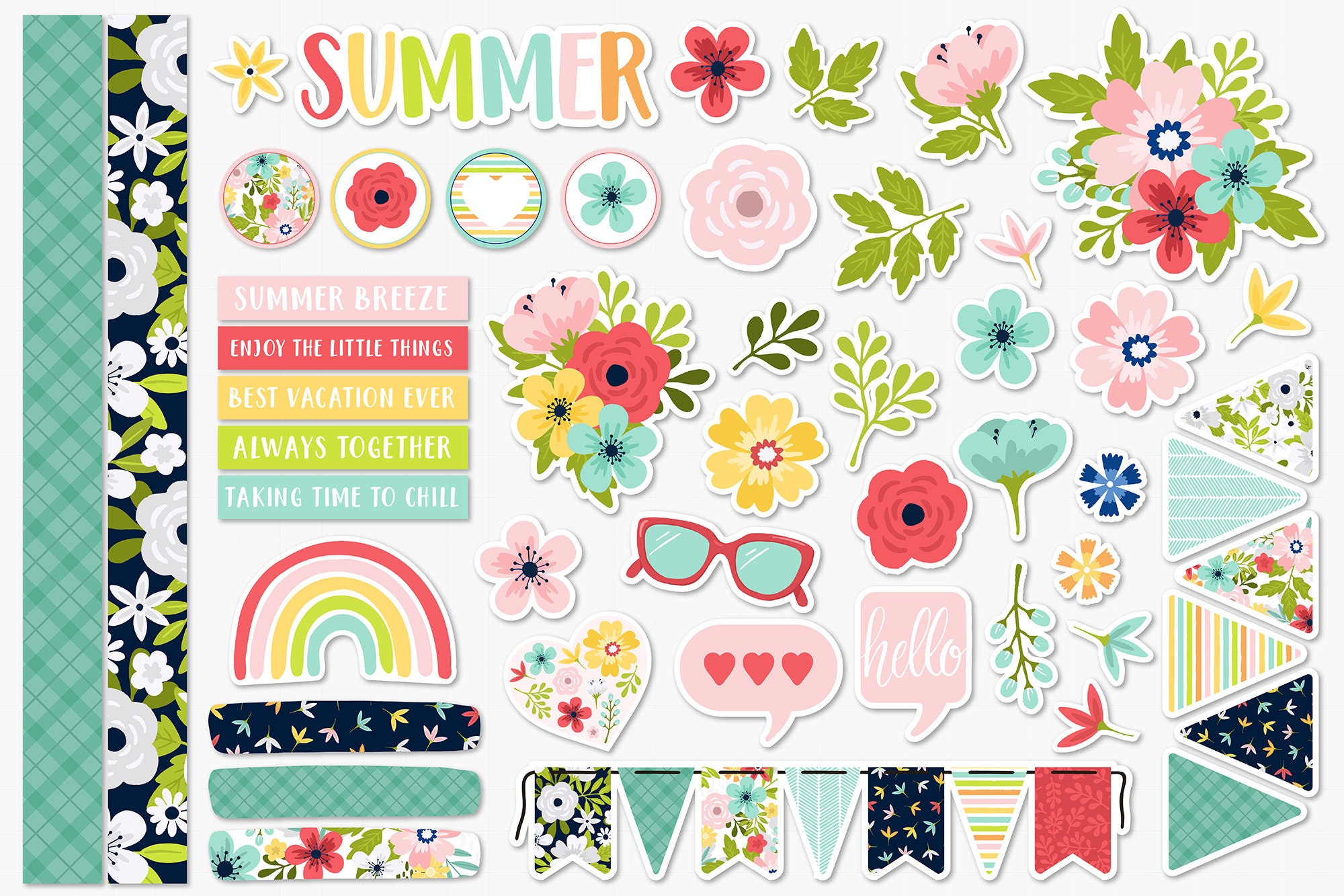 Summer Digital Paper, Summer Clipart, Floral Digital Paper, Floral ...