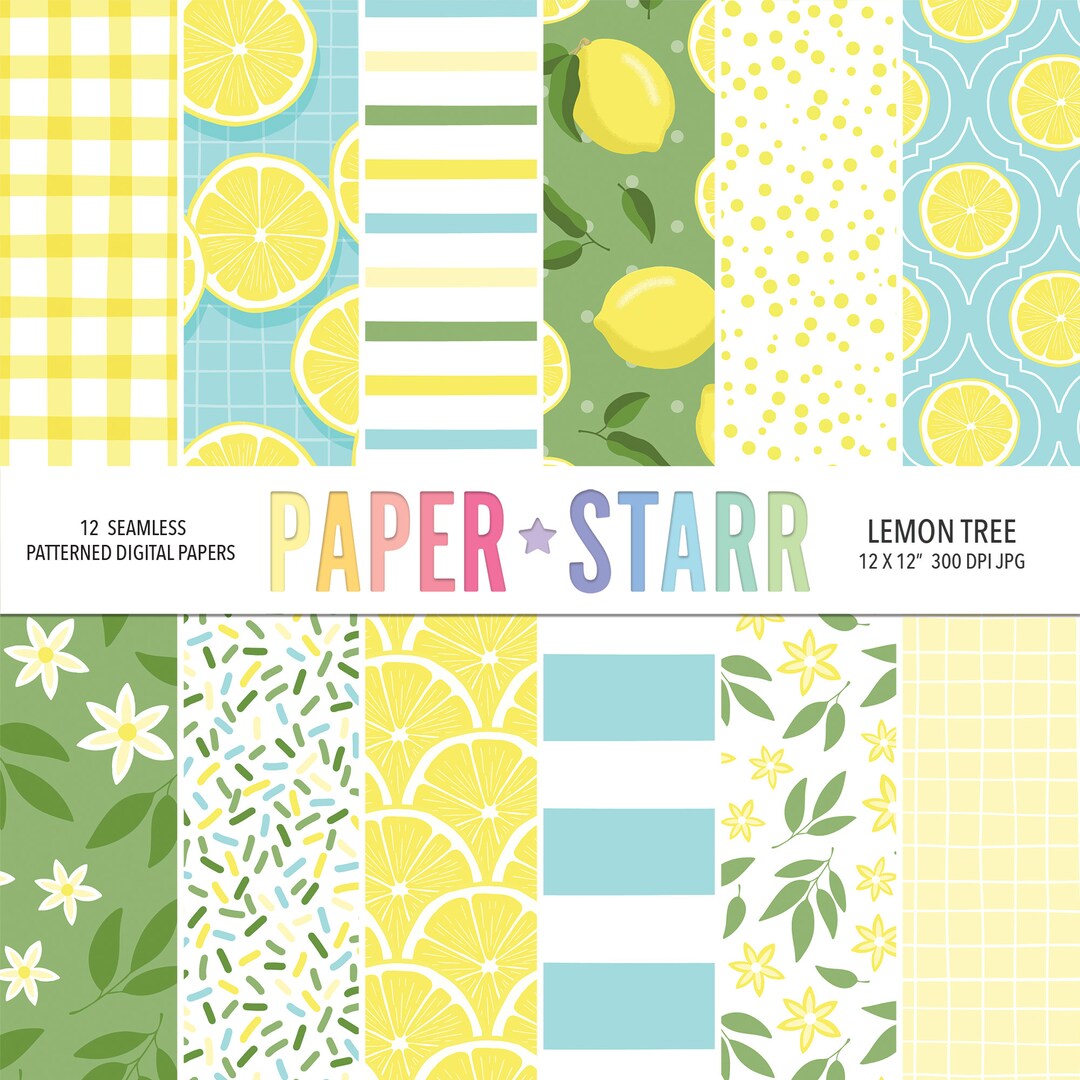 Summer Digital Paper, Lemon Digital Paper, Summer Floral Patterns ...