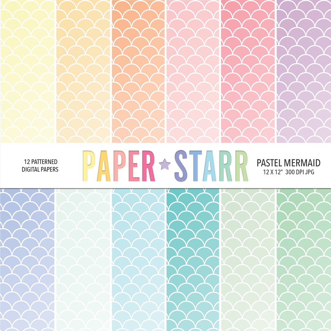 Rainbow Scallop Digital Paper, Mermaid Digital Paper, Scallop ...