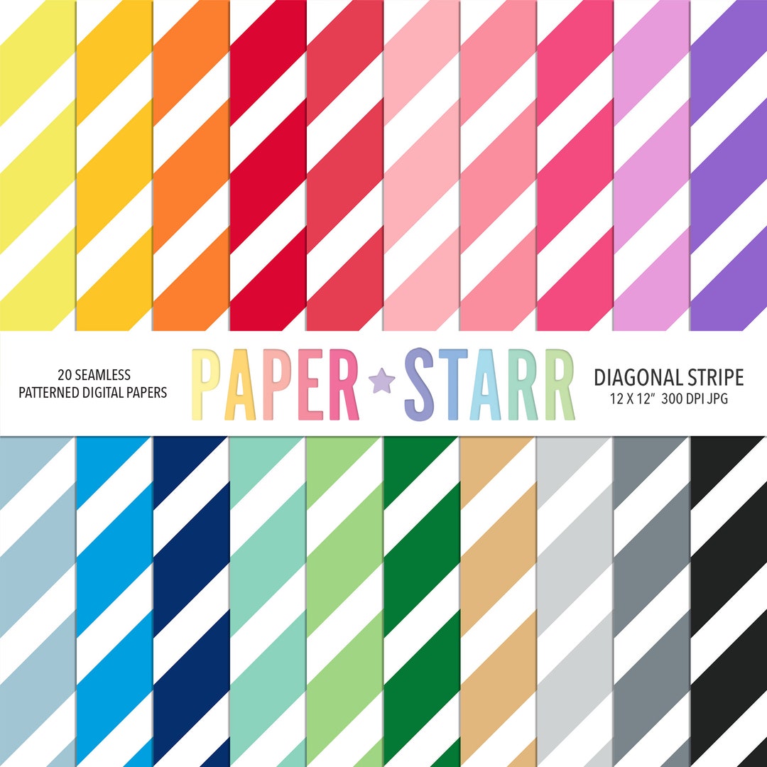 Rainbow Digital Paper, Diagonal Stripe Digital Paper, Stripe Digital ...