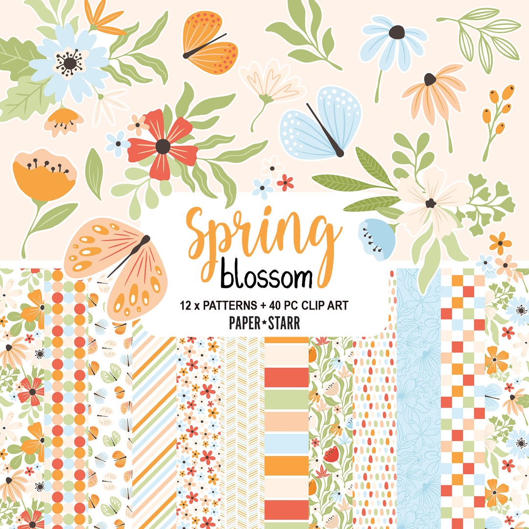 Spring Digital Paper, Spring Floral Clipart, Floral Digital Paper ...