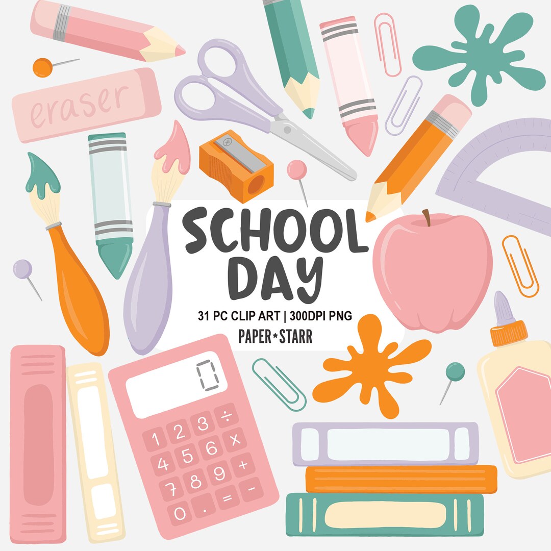 Back to School Clipart, Teacher Graphics, Stationery PNG (digital ...