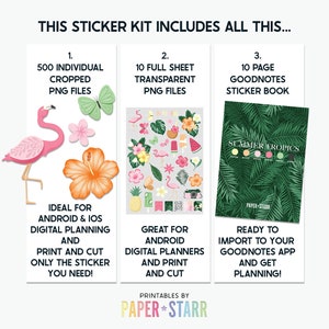 500 Summer Tropical Digital Planner Stickers for Goodnotes & Other ...
