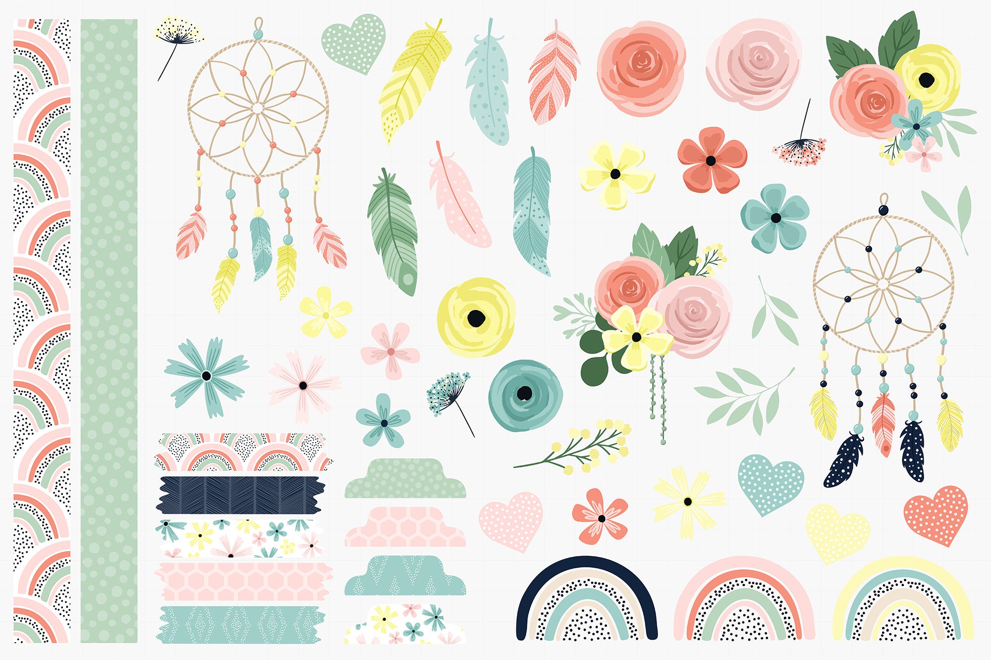 Spring Digital Paper, Spring Clipart, Boho Digital Paper, Floral ...