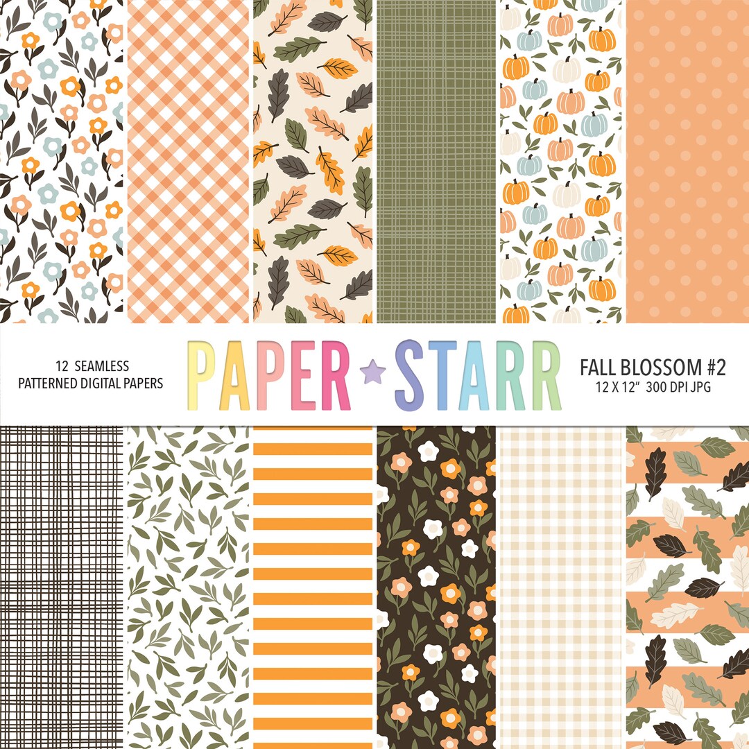Fall Digital Paper, Autumn Digital Paper, Fall Floral Patterns, Pumpkin ...