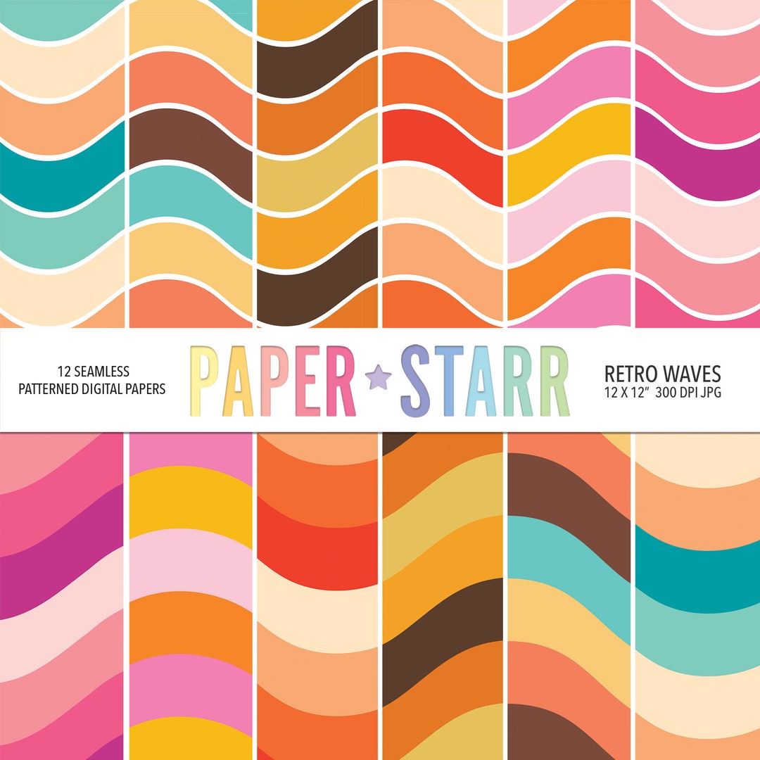 Retro Wave Digital Paper, Seamless Wave Pattern, Wave Background, Wavy ...