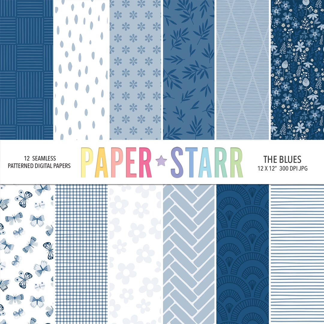 Blue Digital Paper, Blue Geometric Backgrounds, Floral Digital Paper ...