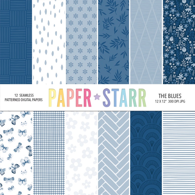 Blue Digital Paper Blue Geometric Backgrounds Floral Digital - Etsy