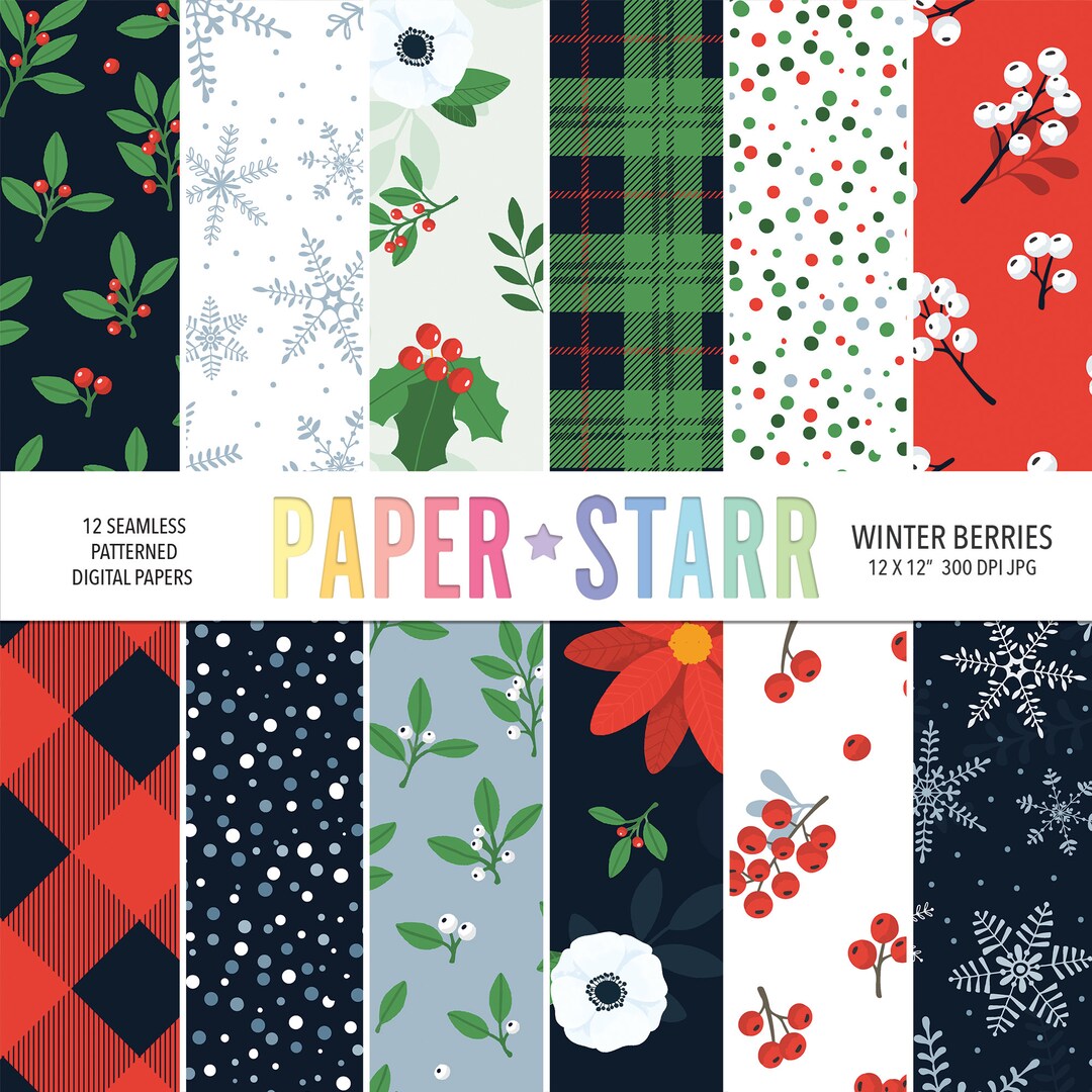 Christmas Digital Paper, Floral Digital Paper, Christmas Patterns ...