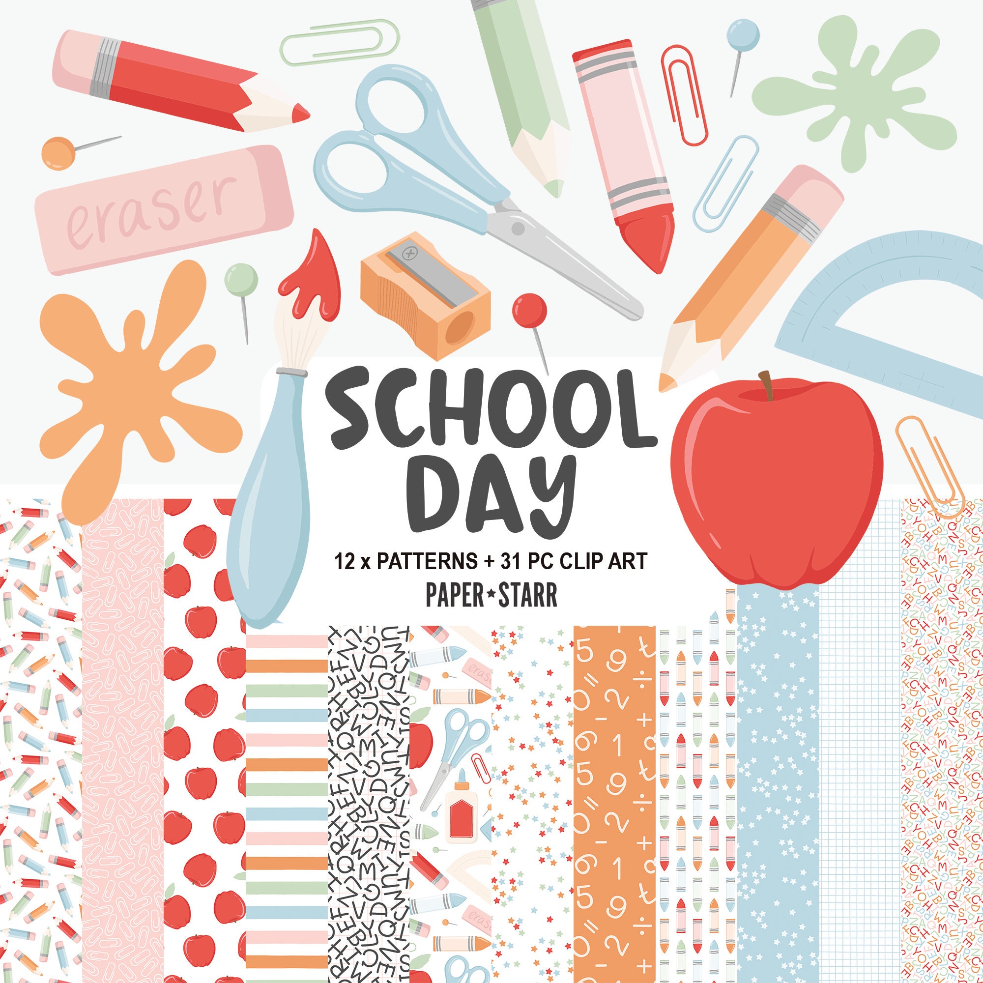 Back to School Digital Paper, Back to School Clipart, Teacher Graphics ...
