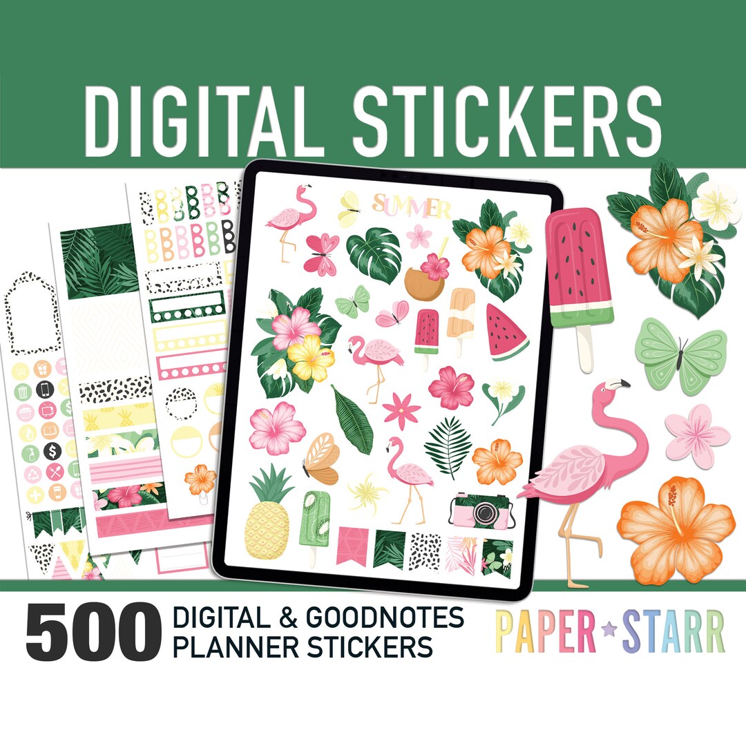 500 Summer Tropical Digital Planner Stickers for Goodnotes & Other ...