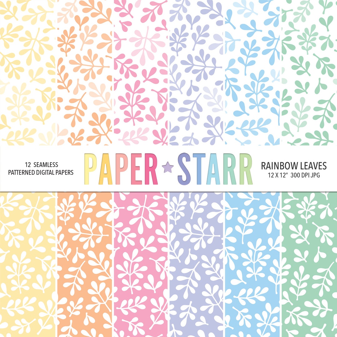 Summer Digital Paper, Rainbow Digital Paper, Rainbow Leaf Patterns ...