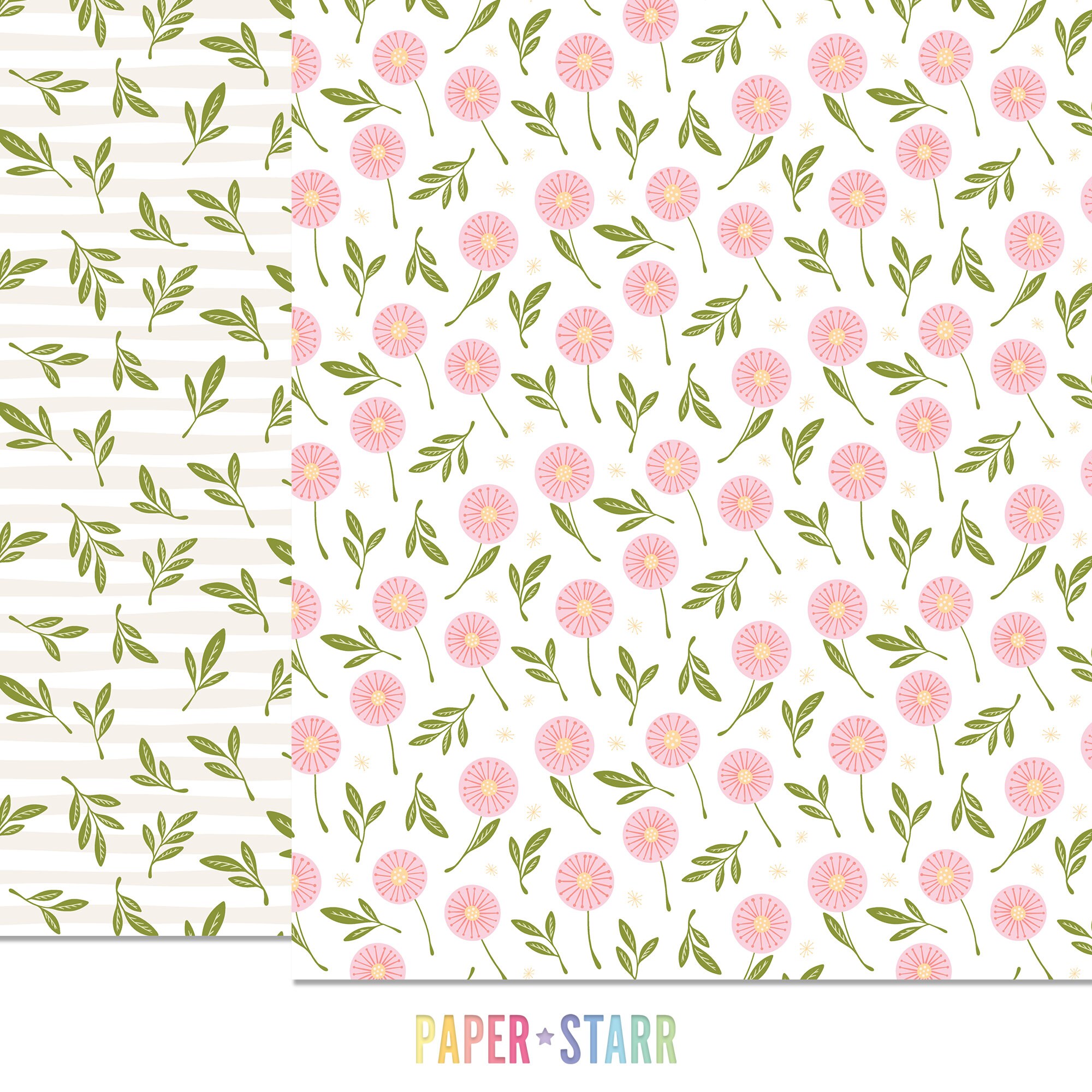 Spring Digital Paper, Dandelion Digital Paper, Spring Floral Patterns ...
