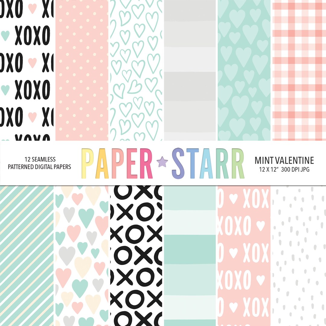 Valentines Digital Paper, Mint Valentine, Valentines Cards, Valentines ...