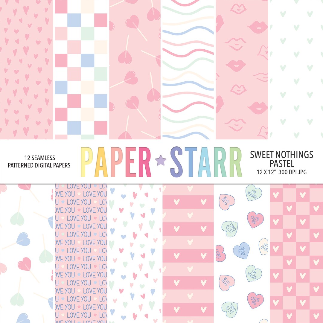 Valentines Day Digital Paper, Pastel Digital Paper, Pastel Valentines ...