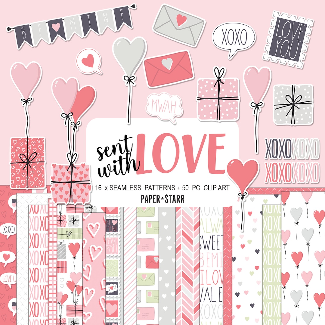 Valentines Day Digital Paper, Valentines Day Clipart, Valentines Cards ...