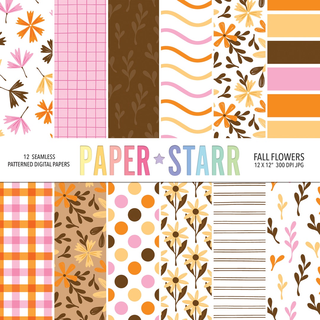 Fall Digital Paper, Autumn Digital Paper, Fall Floral Patterns, Fall ...