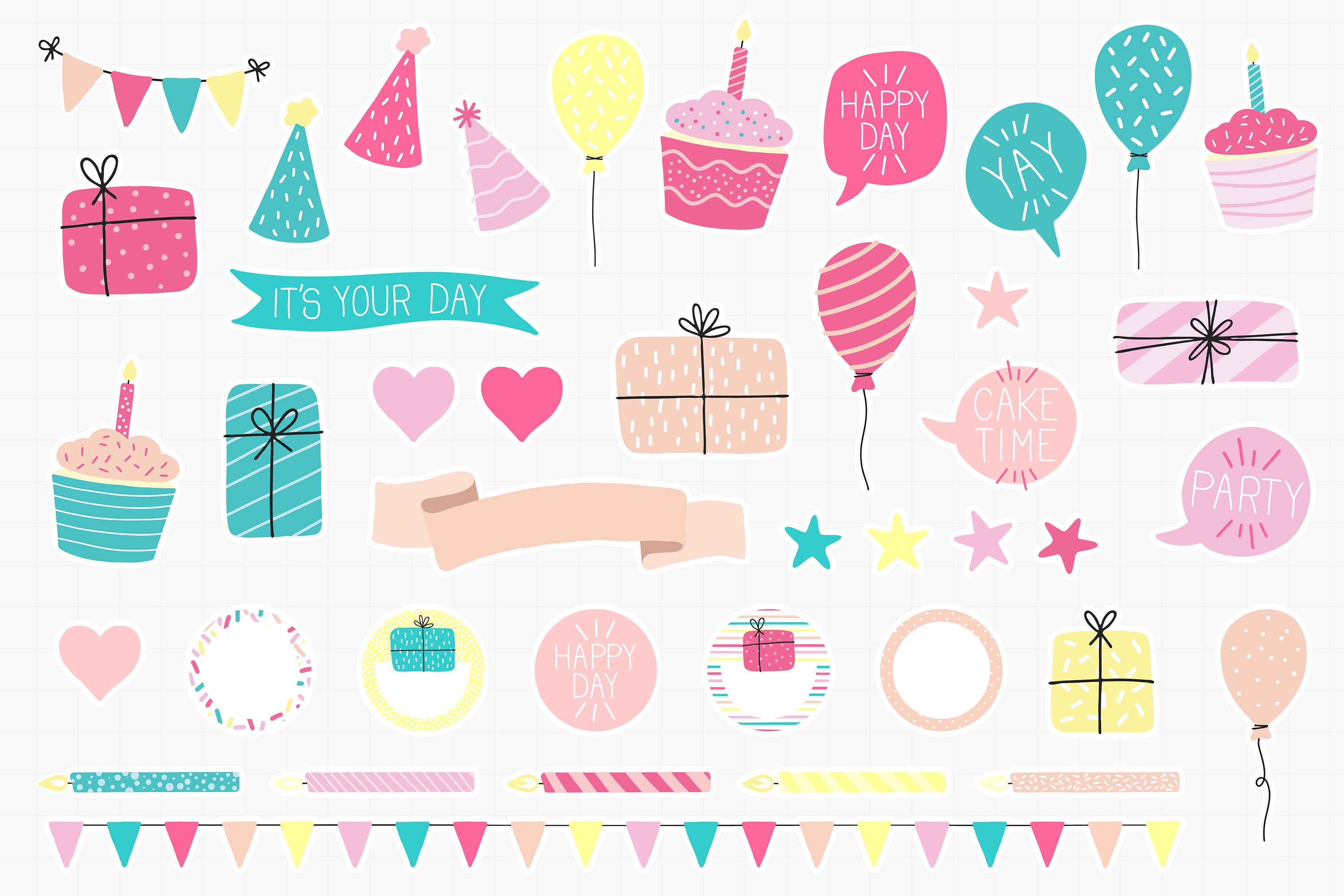 Birthday Digital Paper and Birthday Clipart Set, Party Invitation ...