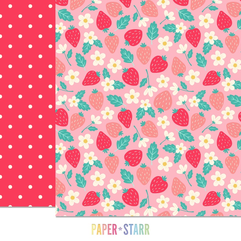 Summer Digital Paper, Strawberry Digital Paper, Summer Floral Patterns ...