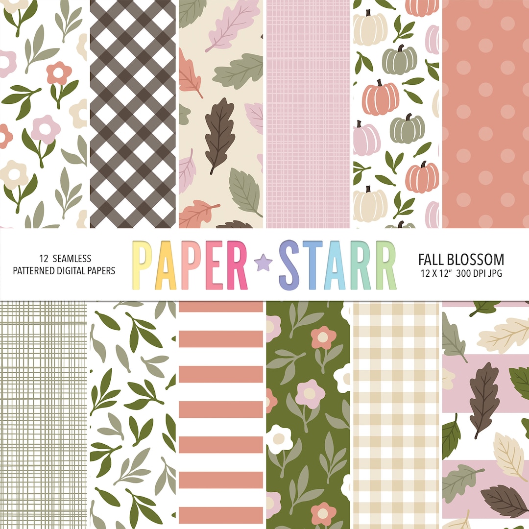 Fall Digital Paper, Autumn Digital Paper, Fall Floral Patterns, Pumpkin ...