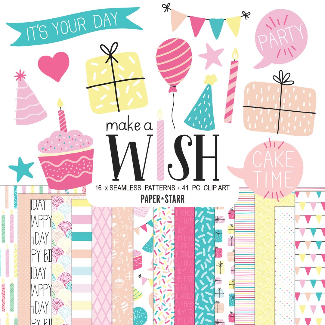 Birthday Digital Paper and Birthday Clipart Set, Party Invitation ...