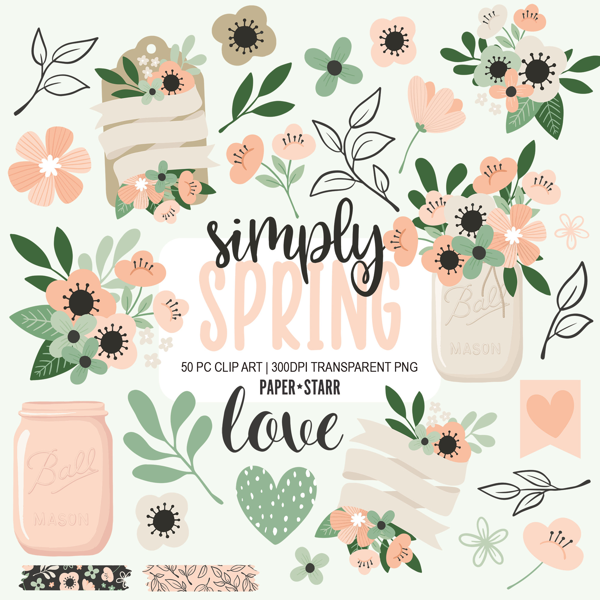 Spring Clipart, Floral Clip Art, Spring Party Invitation, Spring Floral ...