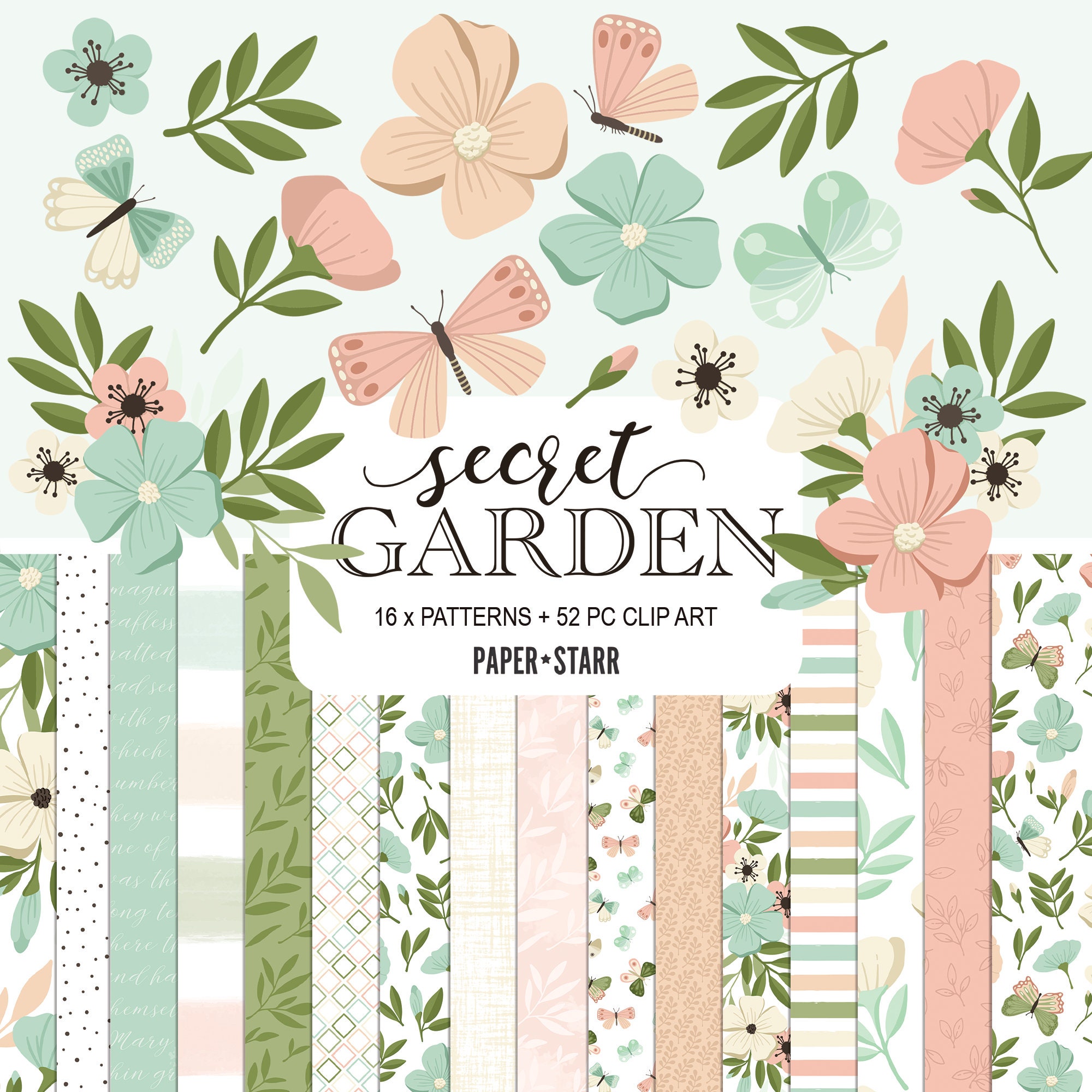 Spring Digital Paper Spring Clipart Secret Garden Digital - Etsy