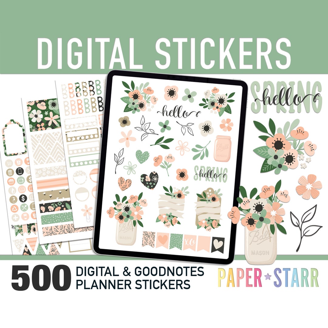 500 Spring Floral Digital Planner Stickers for Goodnotes & Other ...
