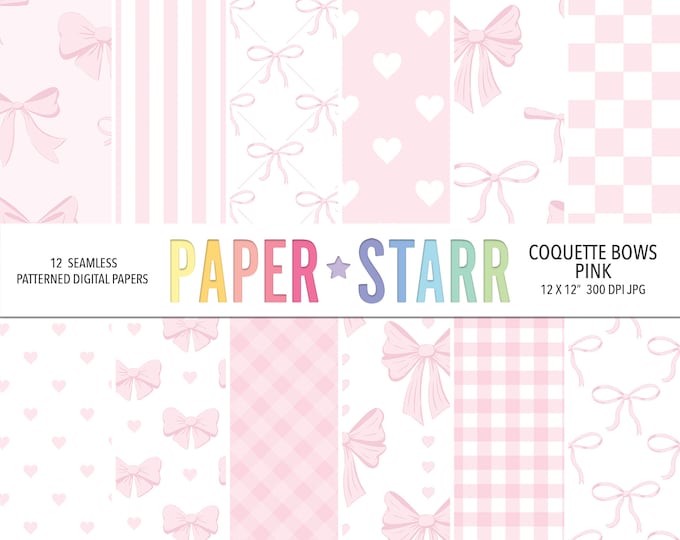 Coquette Pink Bow Digital Paper Set, Pink Bow Scrapbooking, Coquette ...
