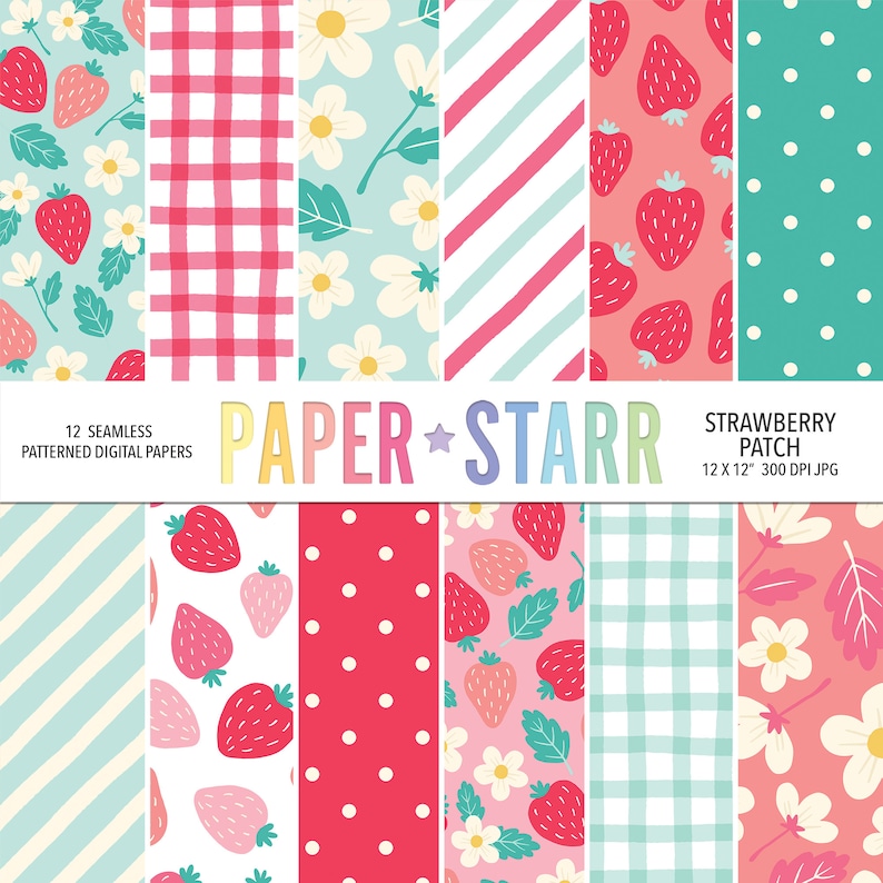 Summer Digital Paper Strawberry Digital Paper Summer Floral - Etsy
