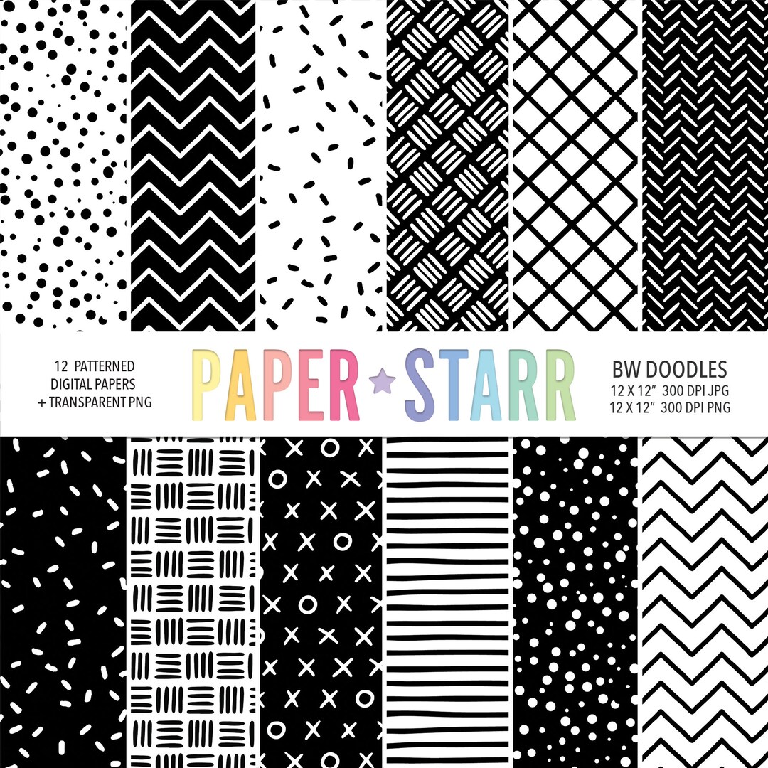 Black and White Digital Paper, Monochrome Backgrounds, Black and White ...