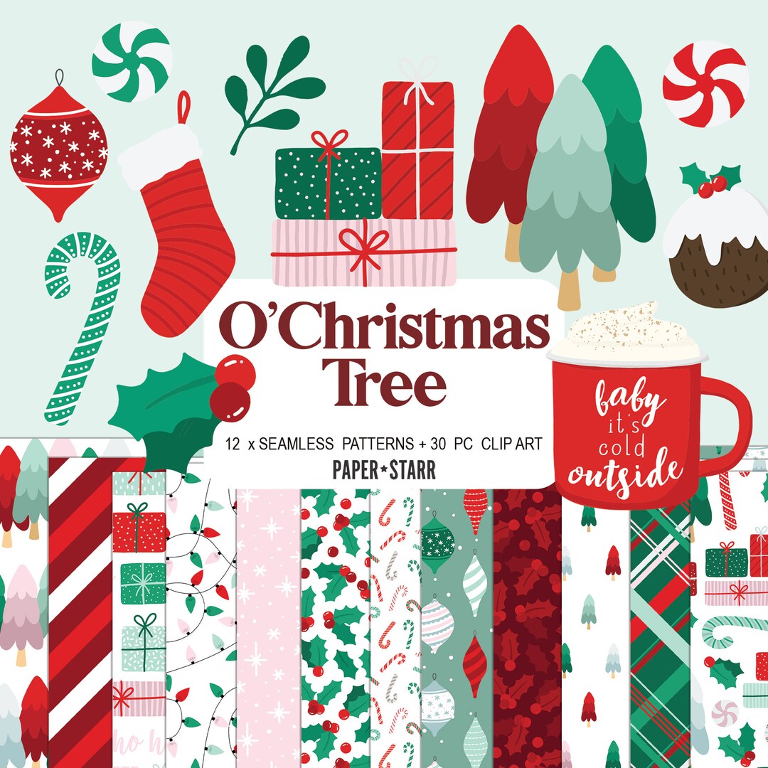 Papel digital de Navidad, imágenes prediseñadas de Navidad, papel para ...