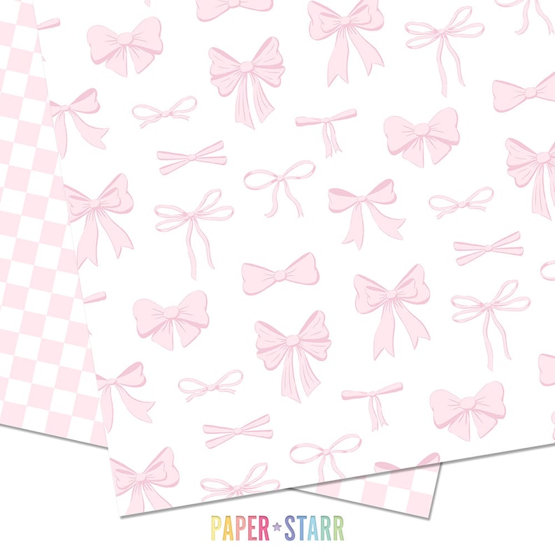 Pink Bow Digital Paper, Coquette Digital Paper, Ribbon Bow Pattern ...