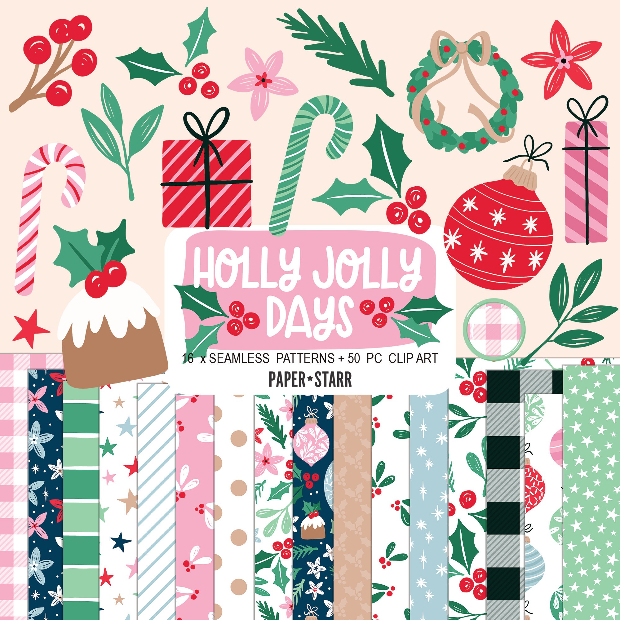 Christmas Digital Paper, Christmas Clipart, Christmas Patterns ...
