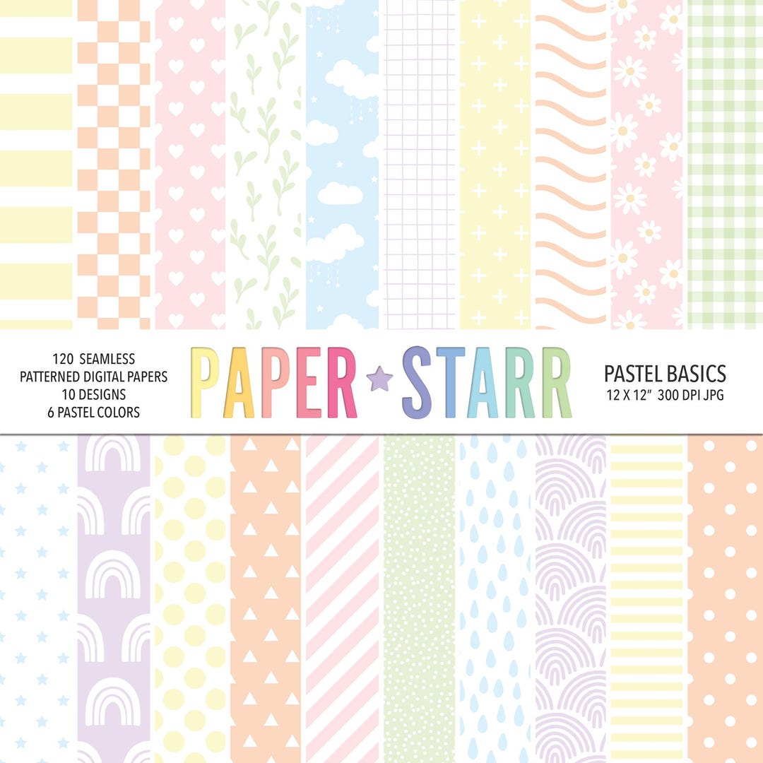 Pastel Digital Paper Bundle, Pastel Rainbow Colours, Pastel Patterns ...