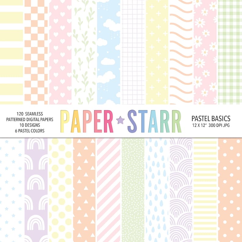 Pastel Digital Paper Bundle, Pastel Rainbow Colours, Pastel Patterns ...